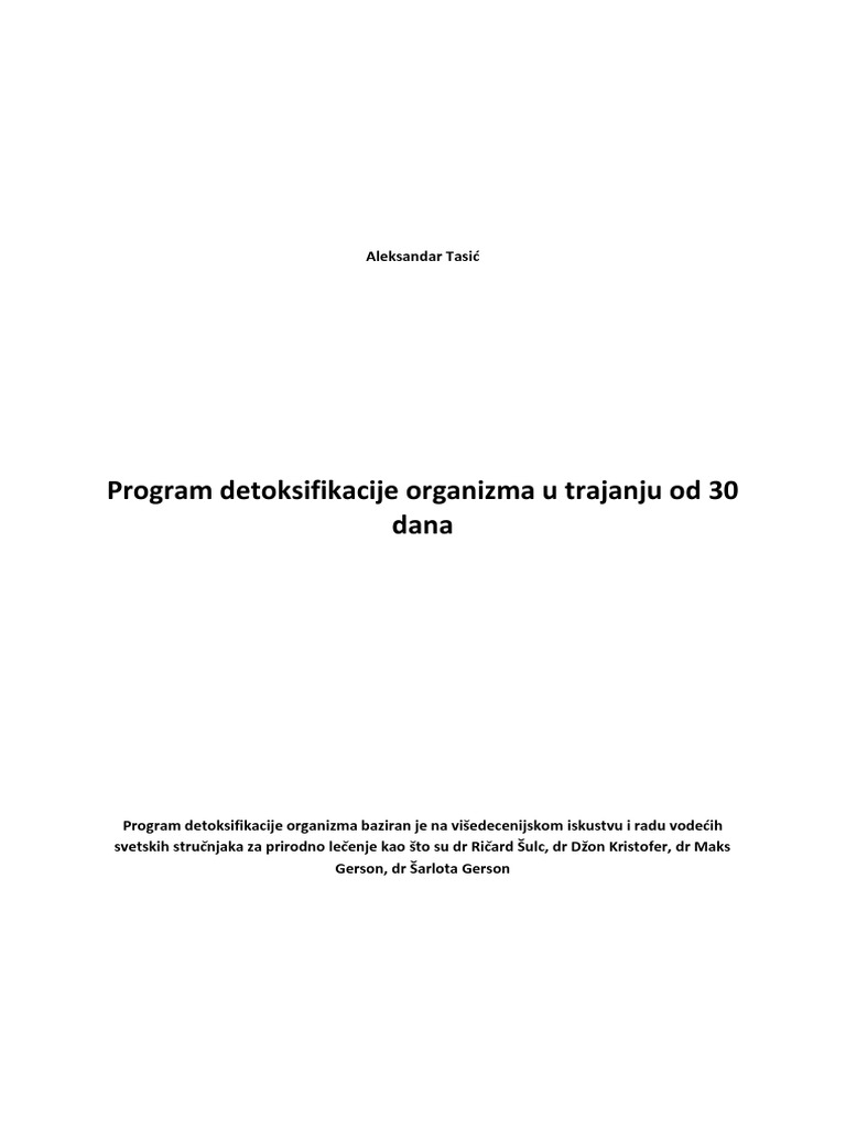 Detoksifikacija Organizma U Trajanju Od 30 Dana PDF | PDF