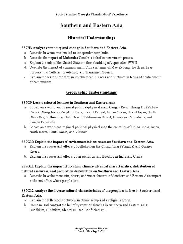 Georgia 7th Grade Social Studies Standards | PDF | Asia | China