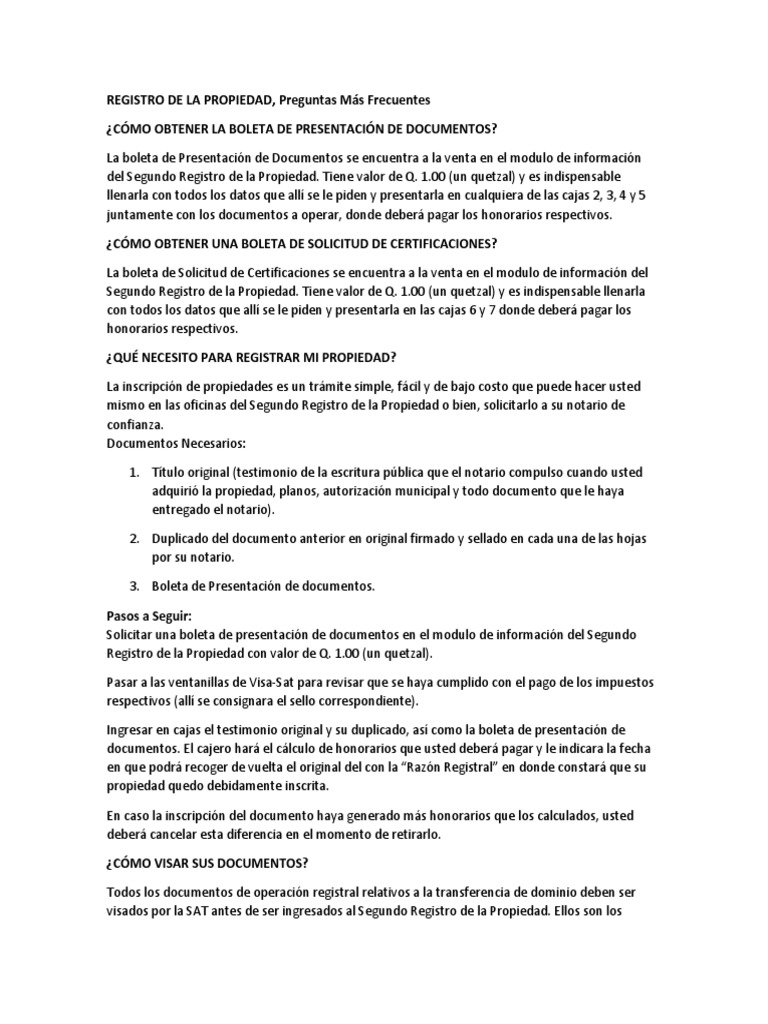 Registro de La Propiedad Preguntas Frecuentes | PDF | Propiedad ...