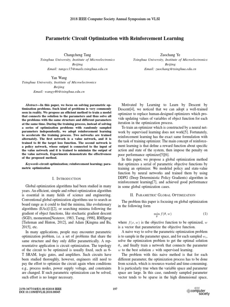 Parametric Circuit Optimization With Reinforcement Learning 2018 Ieee Computer Society Annual 