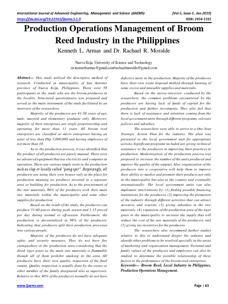 Production Operations Management of Broom Reed Industry in The ...