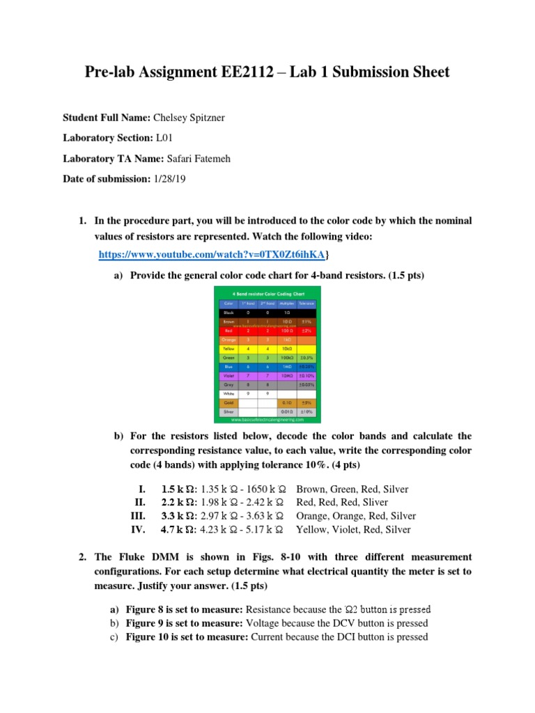 Pre-Lab Assignment EE2112 - Lab 1 Submission Sheet | PDF