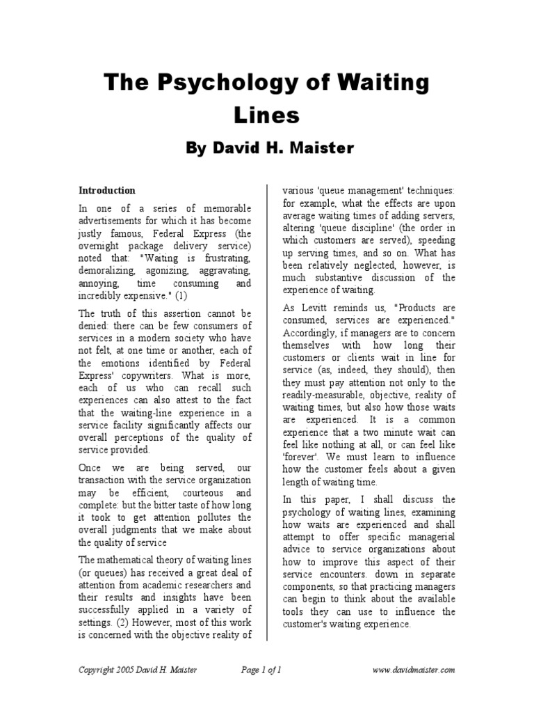 Psychology of Waiting Lines PDF | PDF | Point Of Sale | Anxiety