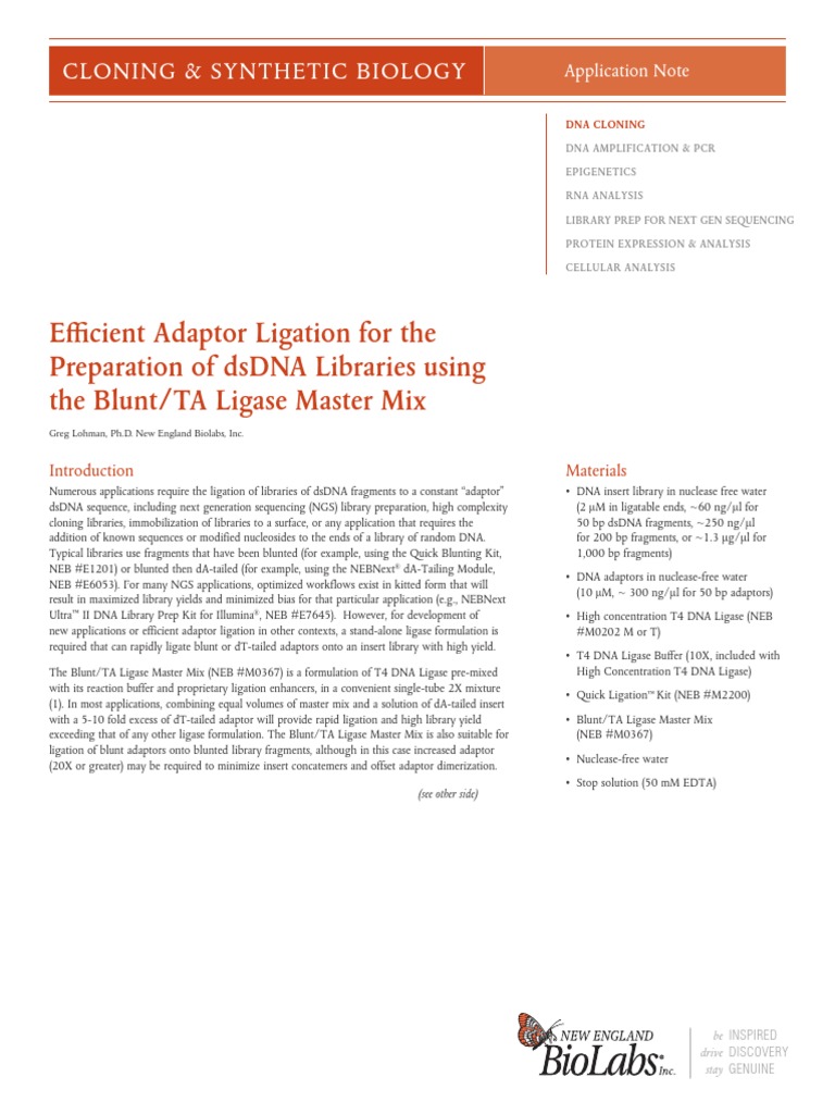 Efficient Adaptor Ligation For The Preparation of DsDNA Libraries Using ...