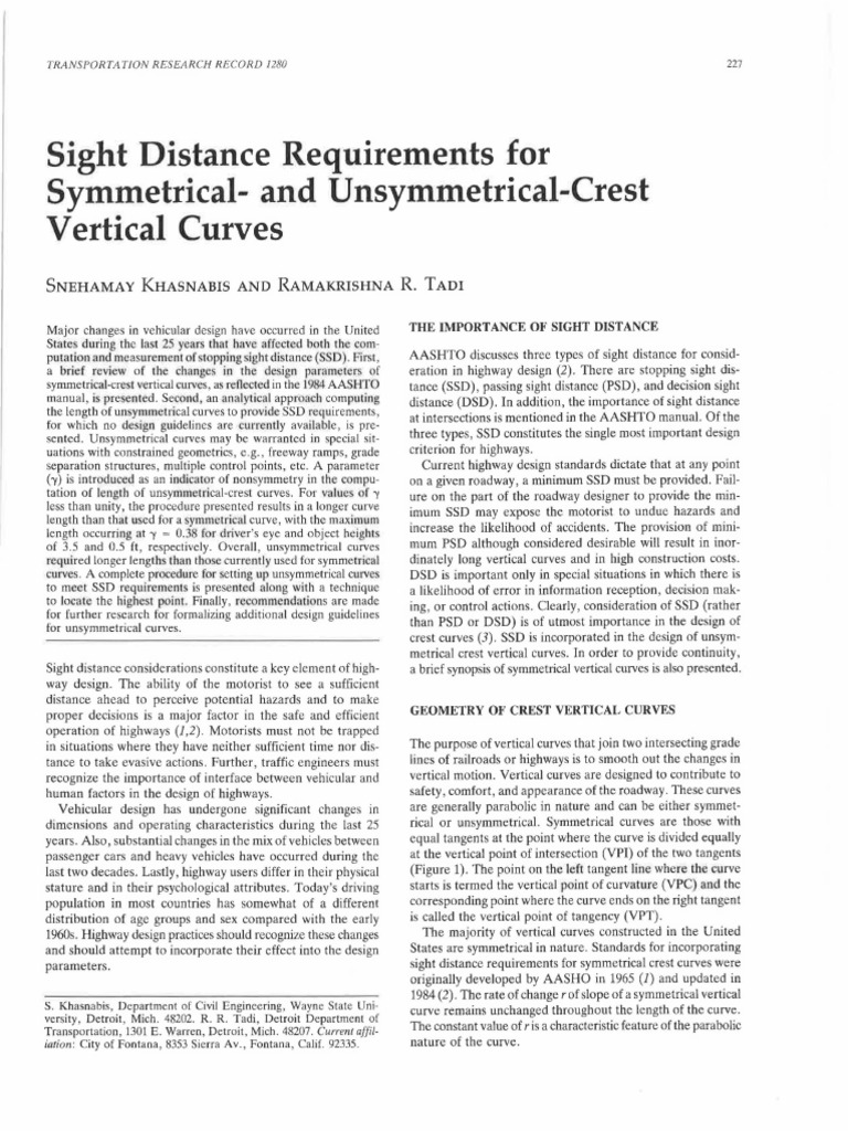 Sight Distance Requirements For Symmetrical-And Unsymmetrical-Crest ...