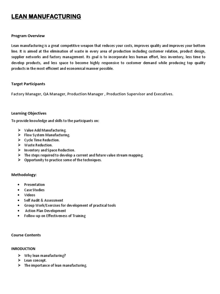 Lean Manufacturing: Program Overview | PDF | Lean Manufacturing | Inventory