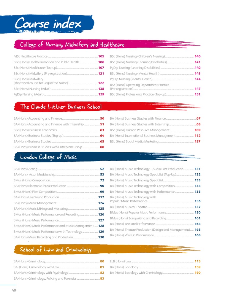 Course Index: College of Nursing, Midwifery and Healthcare | PDF ...