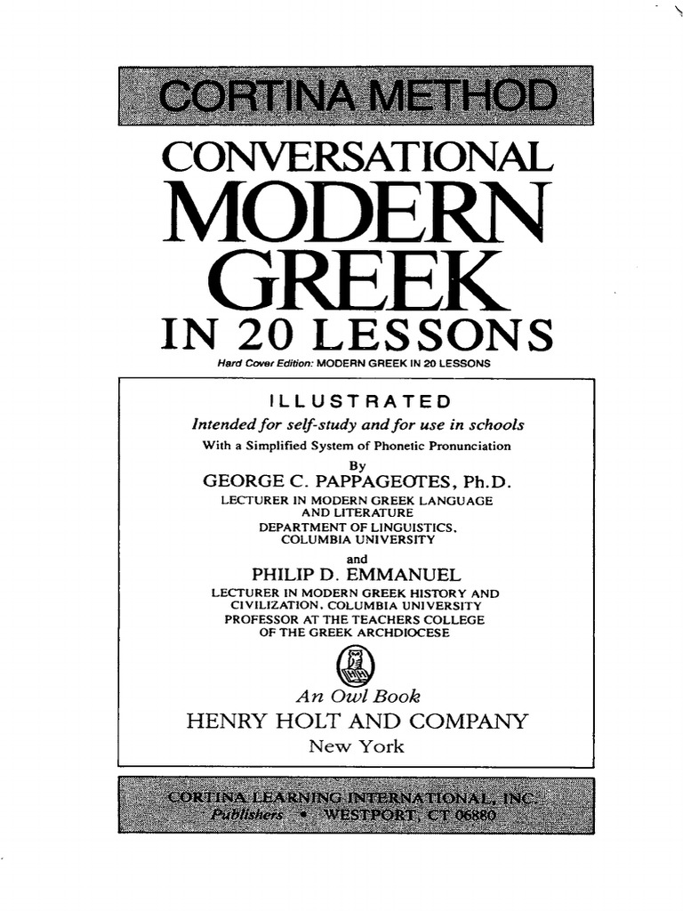 Conversational Modern Greek in 20 Lessons - Collins Cortina Method PDF ...