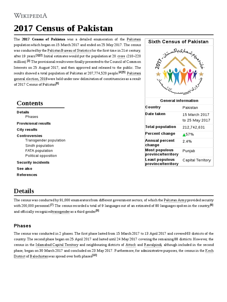 2017 Census of Pakistan | Download Free PDF | Politics Of Pakistan ...