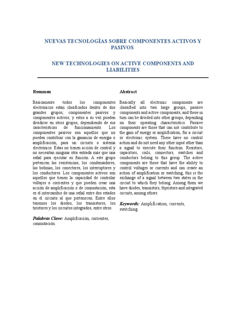 Componentes Activos y Pasivos en Electrónica | PDF | Electrónica ...
