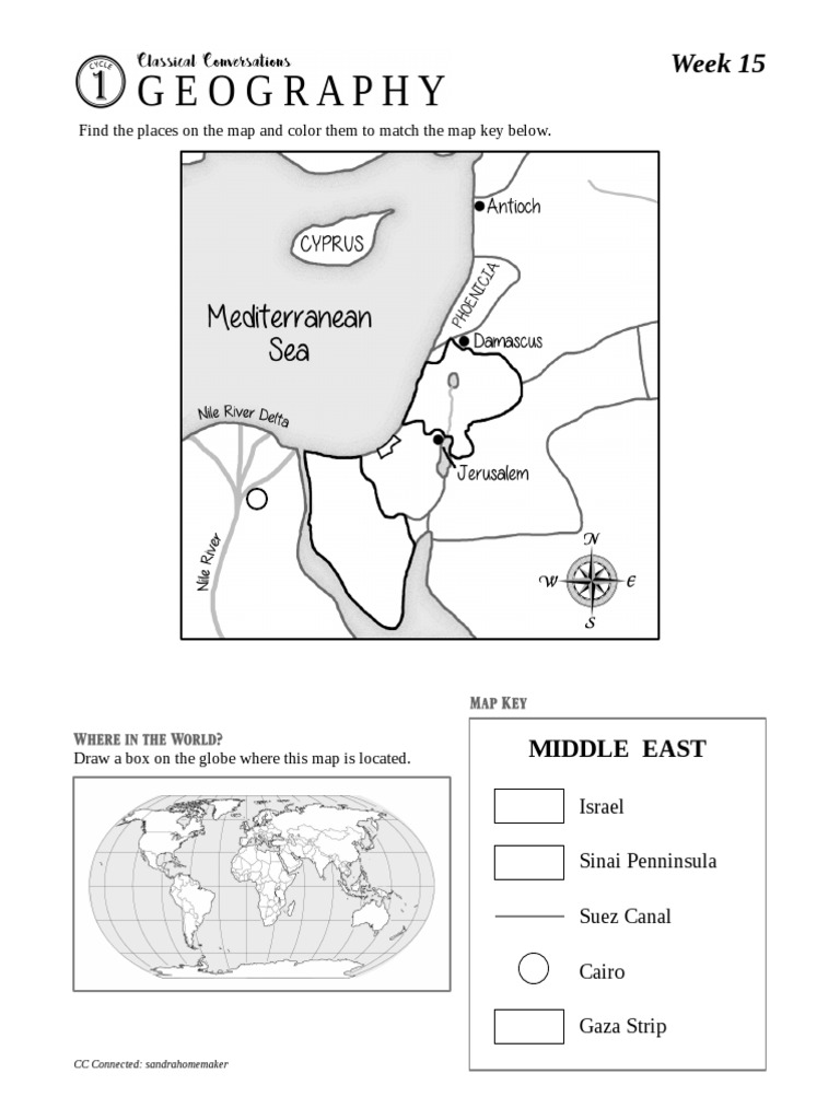 Week 15: Find The Places On The Map and Color Them To Match The Map Key ...