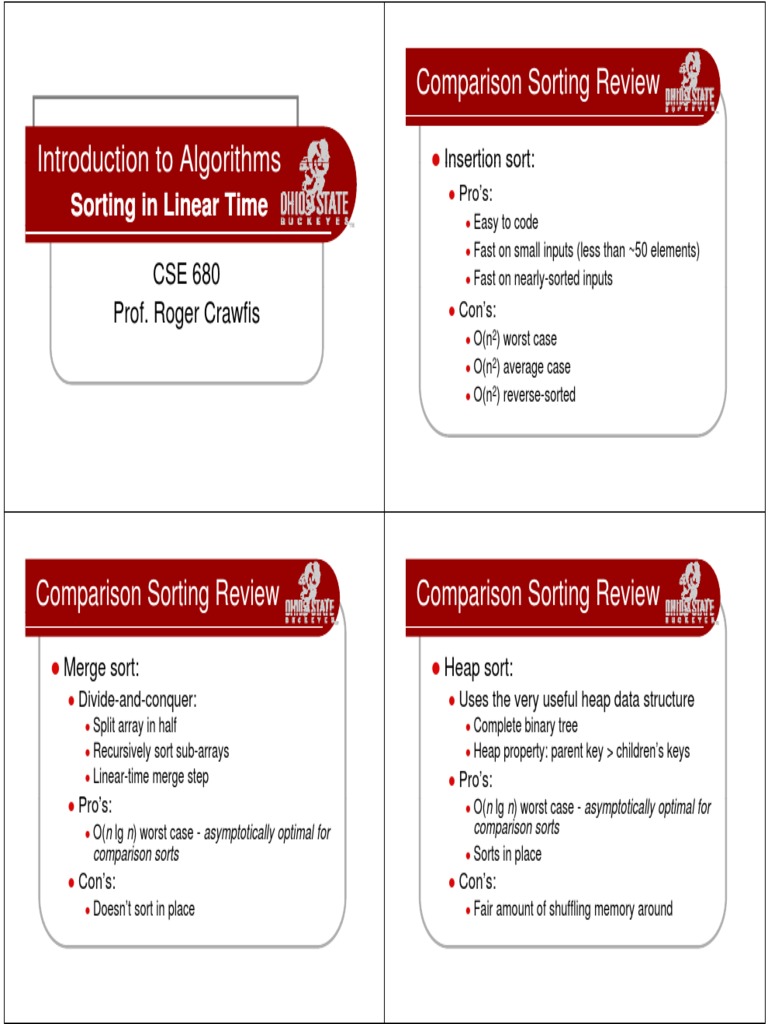 Comparison Sorting Review | PDF | Computer Science | Arithmetic