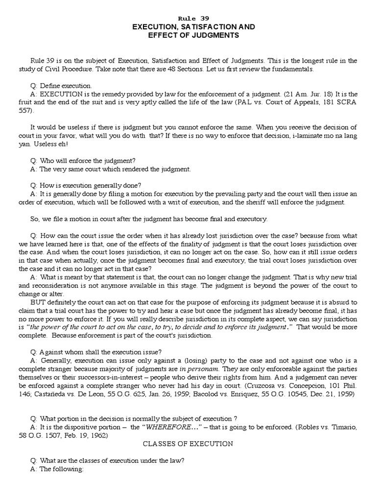 Rule 39 - Execution | PDF | Supersedeas Bond | Judgment (Law)