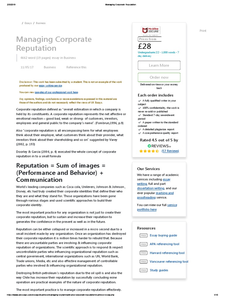 Managing Corporate Reputation Relations | PDF | Reputation ...