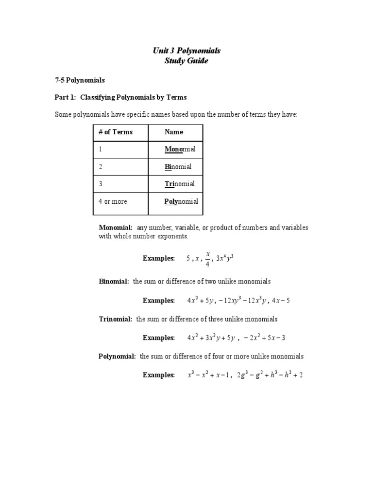 Unit 3 Polynomials Study Guide | PDF | Polynomial | Mathematics Of Computing