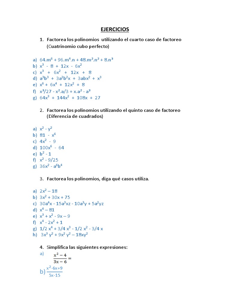 45 y Combinados de Casos de Factoreo | PDF | Métodos y materiales de ...