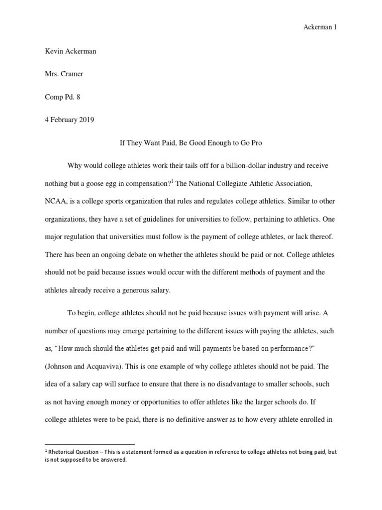 Argumentative Essay Paying College Athletes | PDF | National Collegiate ...