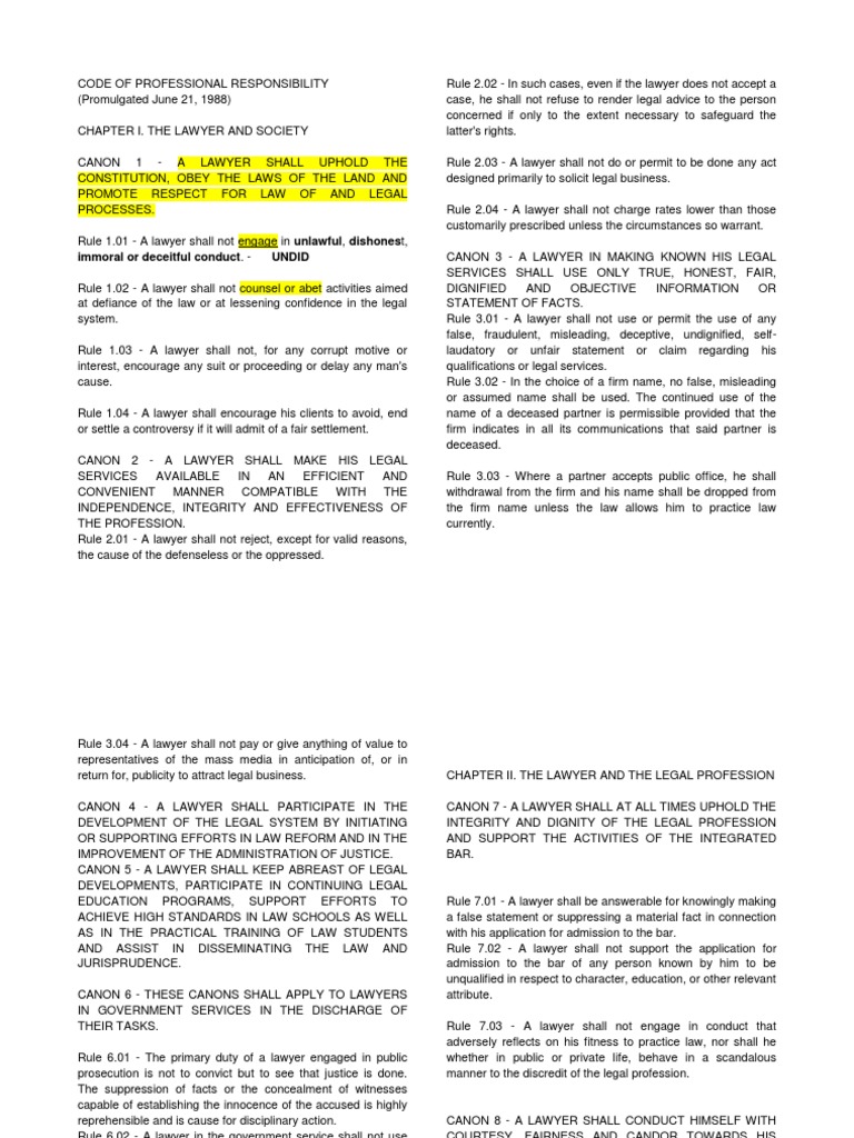 Code of Professional Responsibility | PDF | Practice Of Law | Lawyer