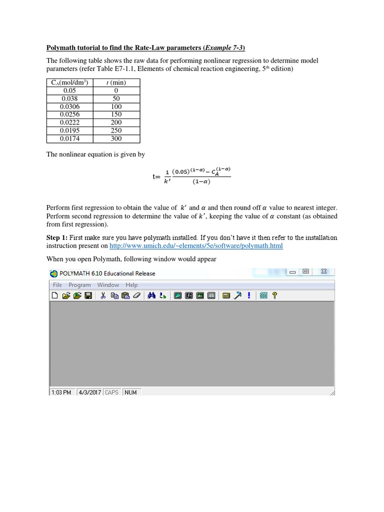 Nonlinear Regression in Polymath Tutorial | PDF | Nonlinear System ...