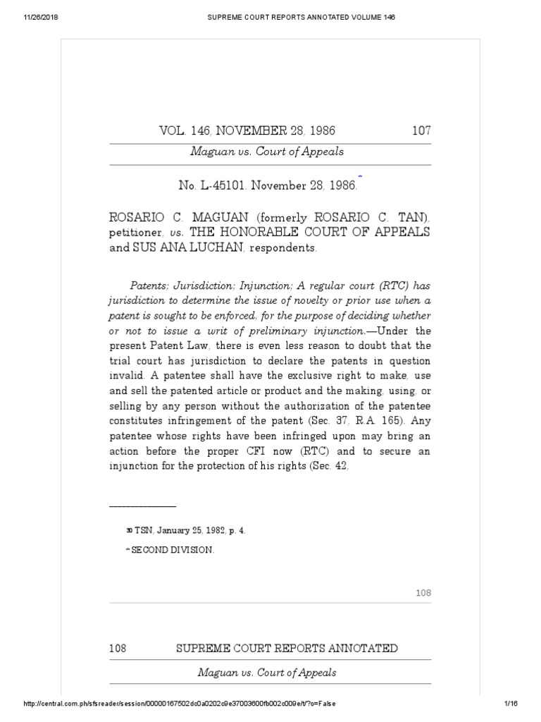 Maguan Vs CA | PDF | Glossary Of Patent Law Terms | Patent