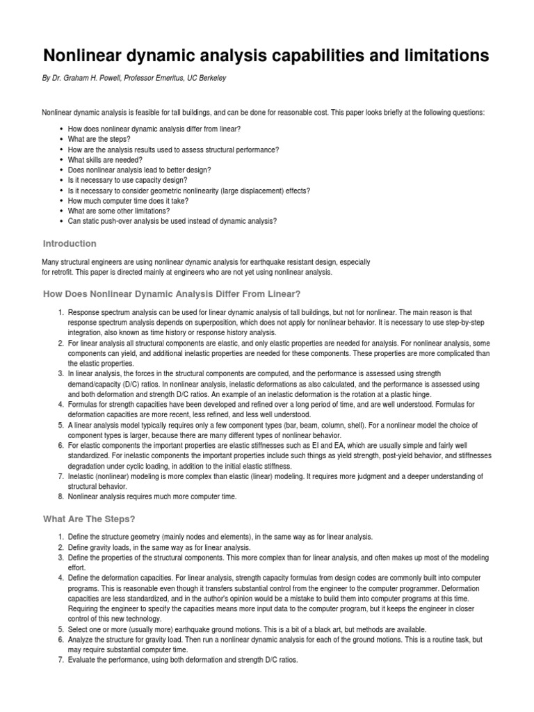 Assessing Structural Performance Through Nonlinear Dynamic Analysis ...