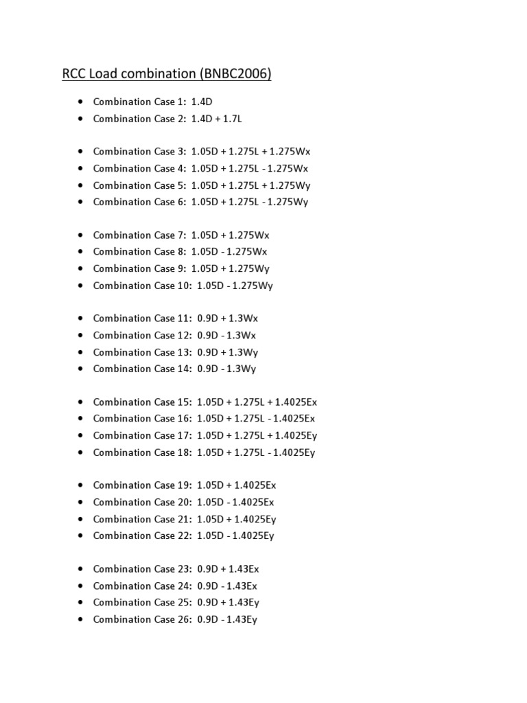 RCC Load Combination (BNBC2006) | PDF | Technology & Engineering