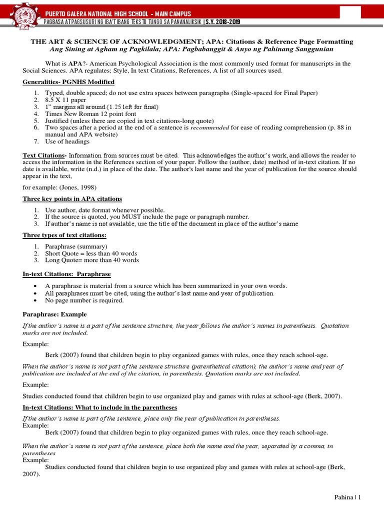 APA Format Citations | PDF | Citation | Bracket