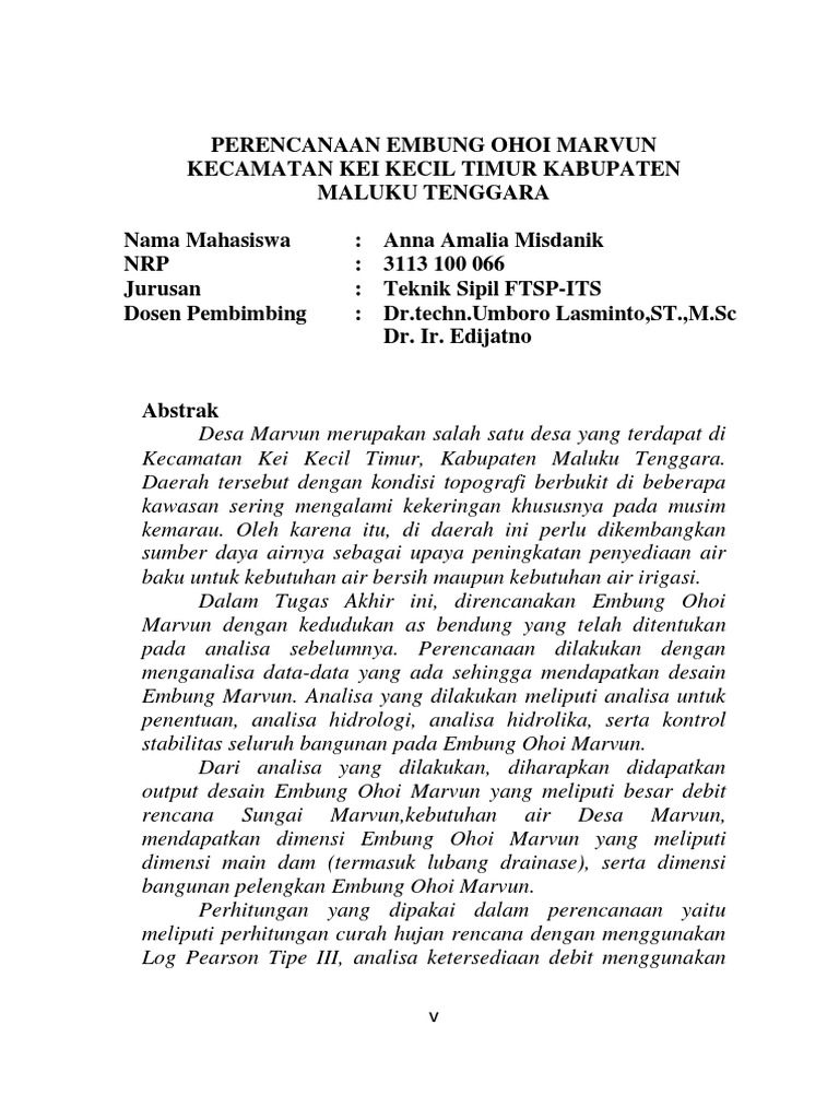 Desain Embung Ohoi Marvun | PDF