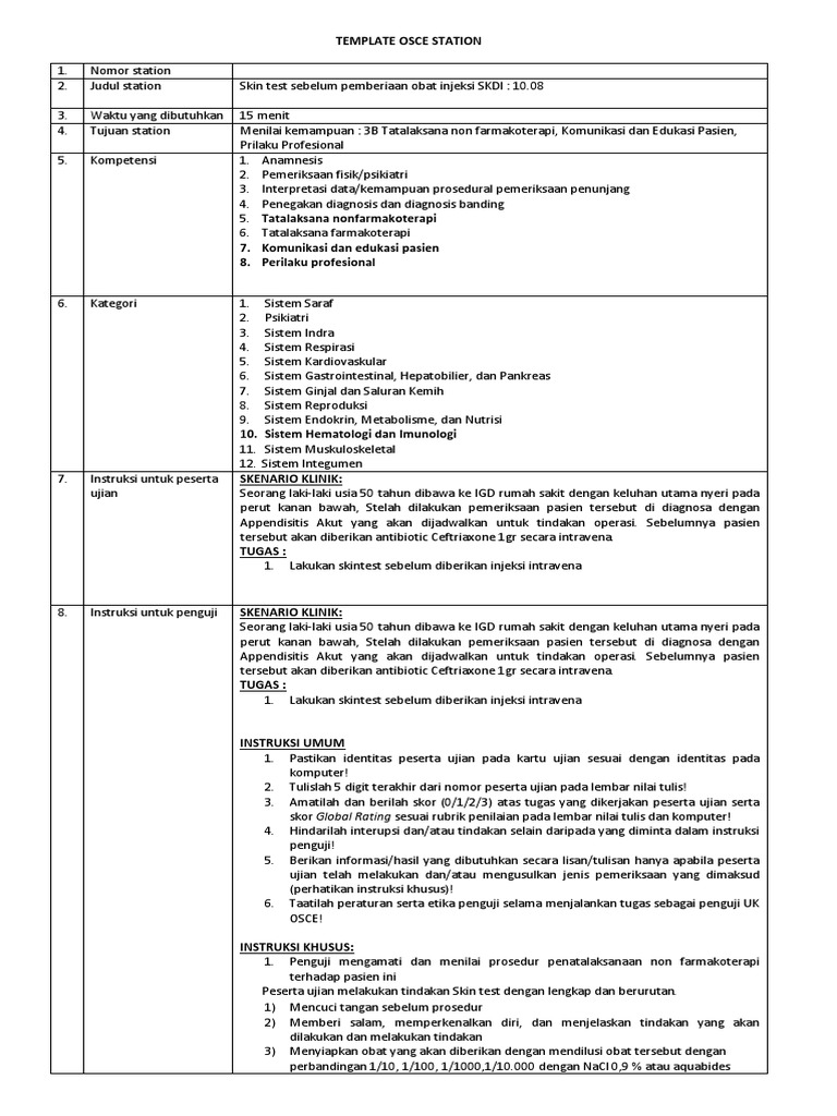 Skin Test Sebelum Pemberiaan Obat Injeksi (4A) | PDF