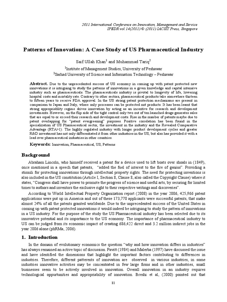 Patterns of Innovation: A Case Study of US Pharmaceutical Industry ...