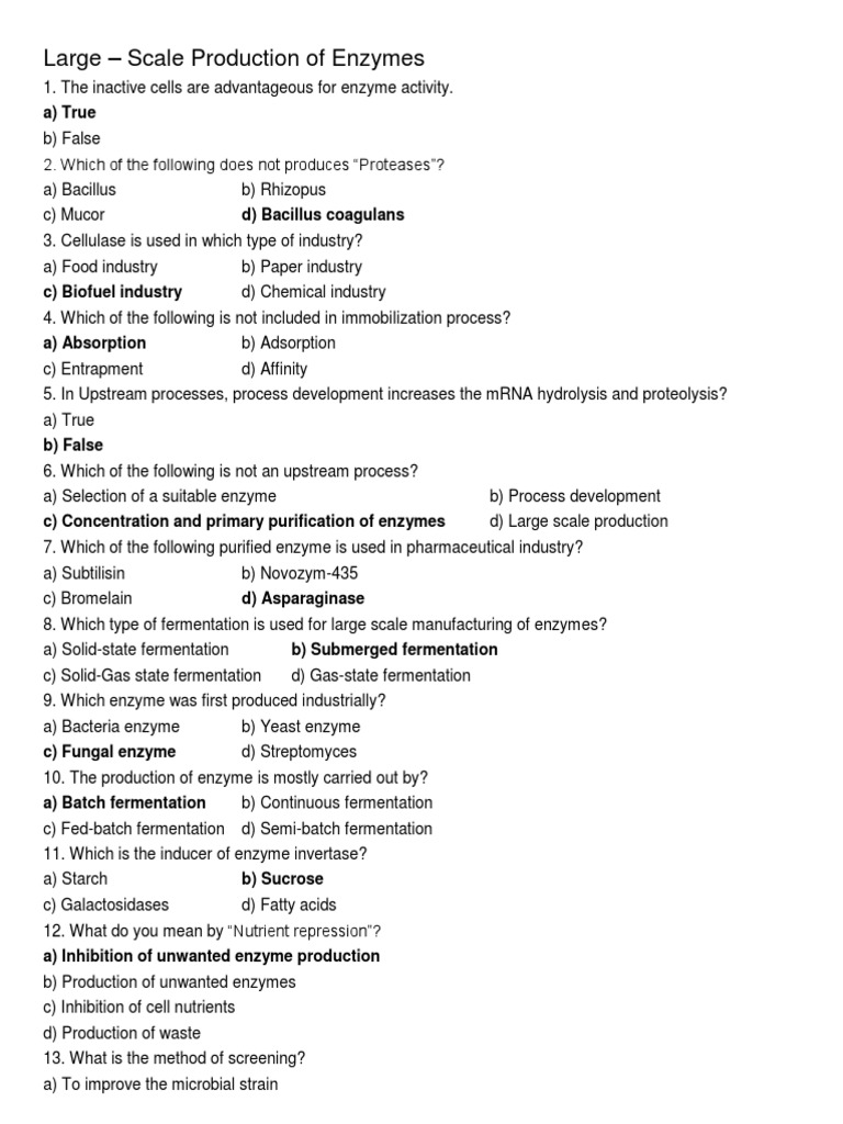 Enzyme MCQS With Answers | PDF | Enzyme | Fermentation