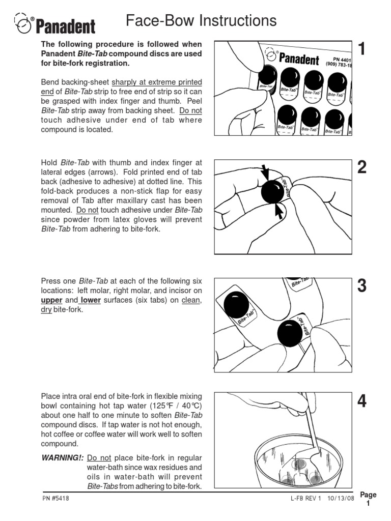 Instructions for Using Panadent Bite-Tab Compound Discs and a Face-Bow ...
