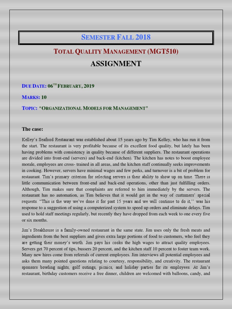 QM Assignmet Example For Practice | PDF | Restaurants | Restaurant And ...