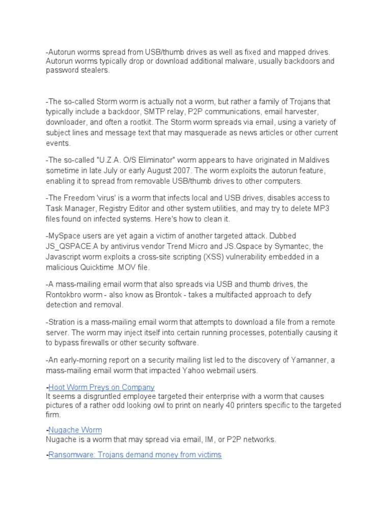 Type of Worms | PDF | Malware | Instant Messaging