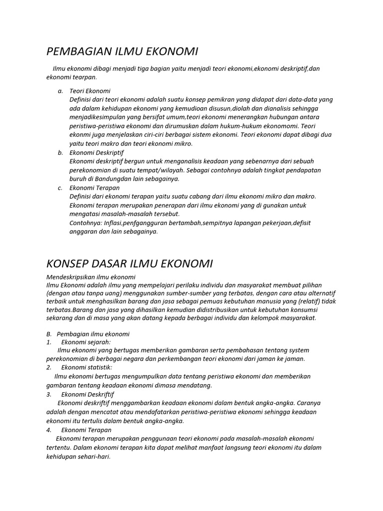 Pembagian Ilmu Ekonomi | PDF