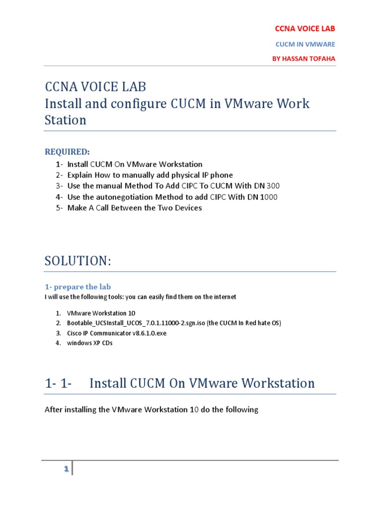 Ccna Voice Lab 2 Cucm in Vmware PDF | PDF | Cisco Certifications | Ip Address