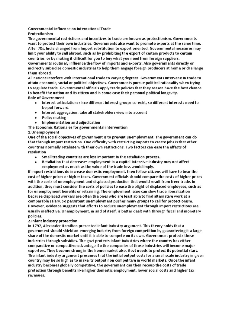 Governmental Influence On International Trade | PDF | Tariff | Exports