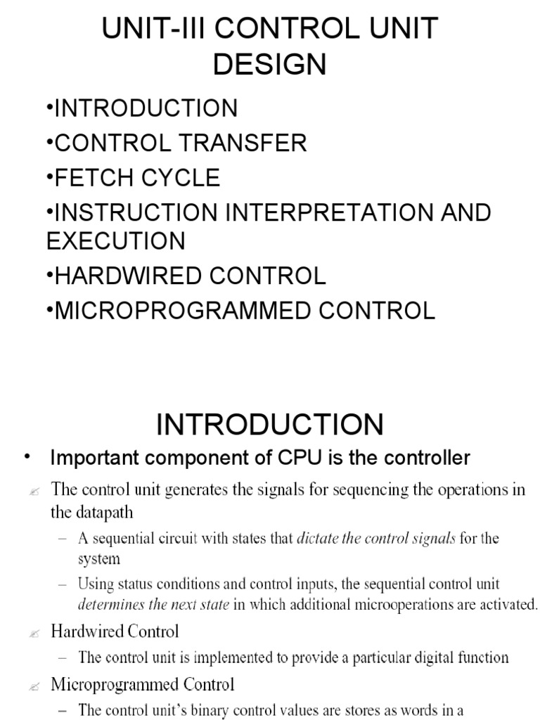 Unit III Control Unit Design | PDF | Central Processing Unit | Electronic Engineering