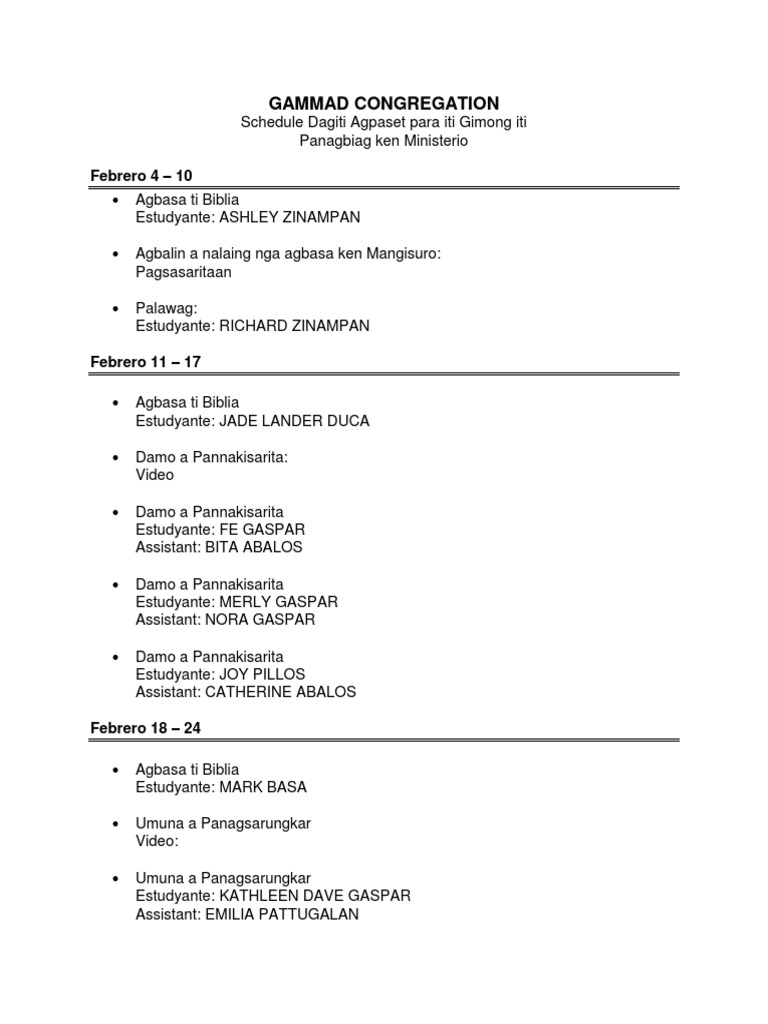 Gammad Congregation: Febrero 4 - 10 | PDF
