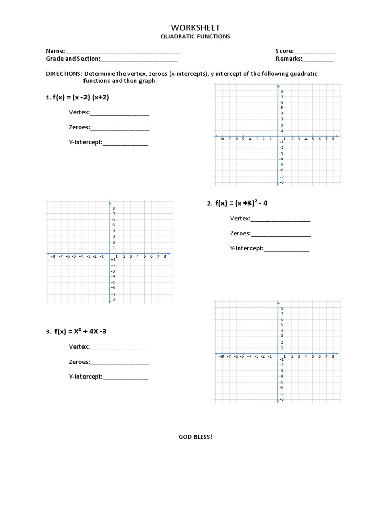 Key Features of Quadratic Functions Worksheet | PDF | Teaching Methods ...
