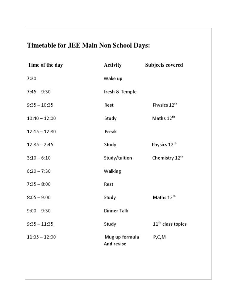Timetable For JEE Main | PDF | Science & Mathematics