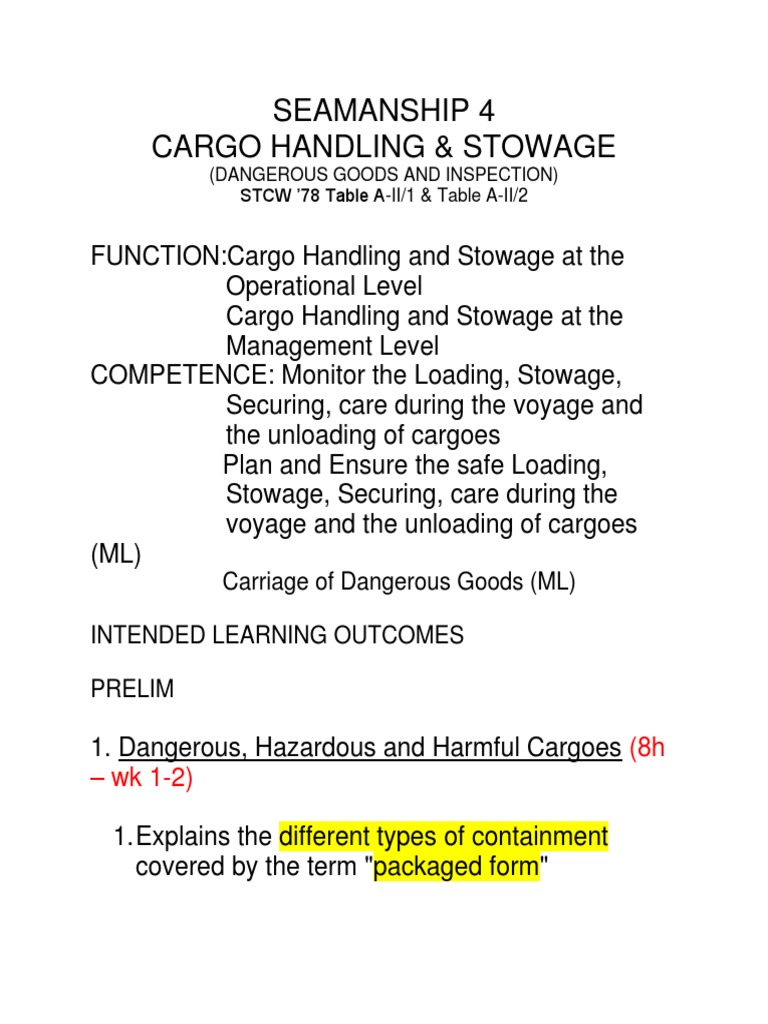 Cargo Handling & Stowage in Seamanship 4 | PDF | Dangerous Goods | Oil ...