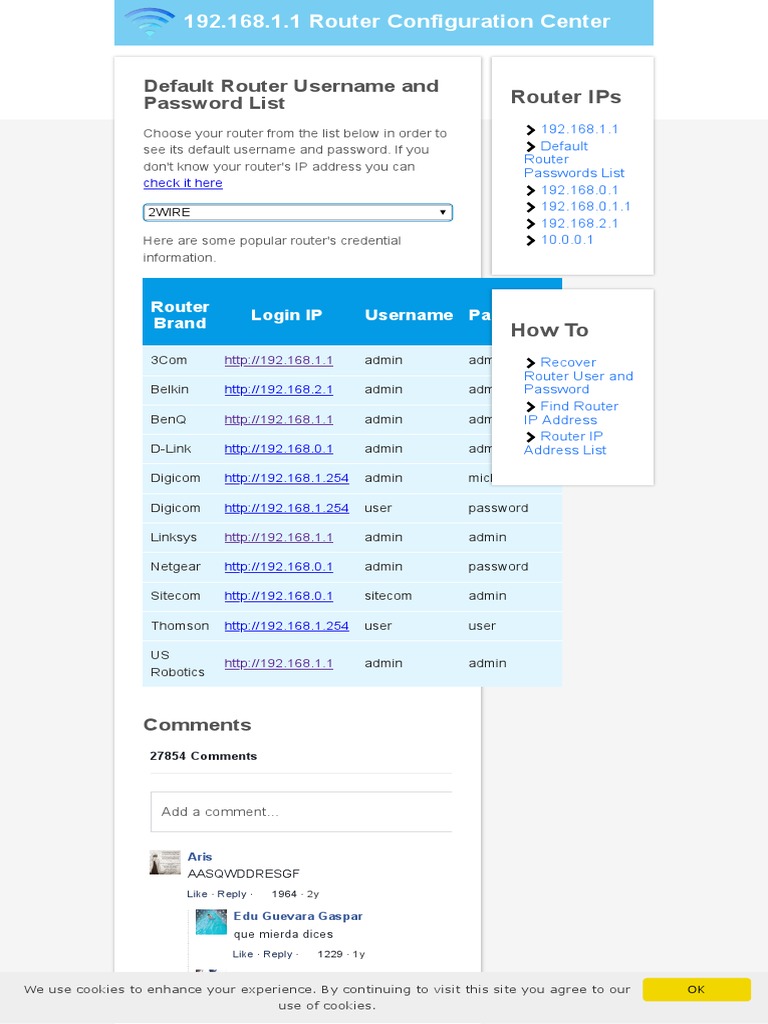 Default Router Password List | PDF | Computer Networking | Cyberspace