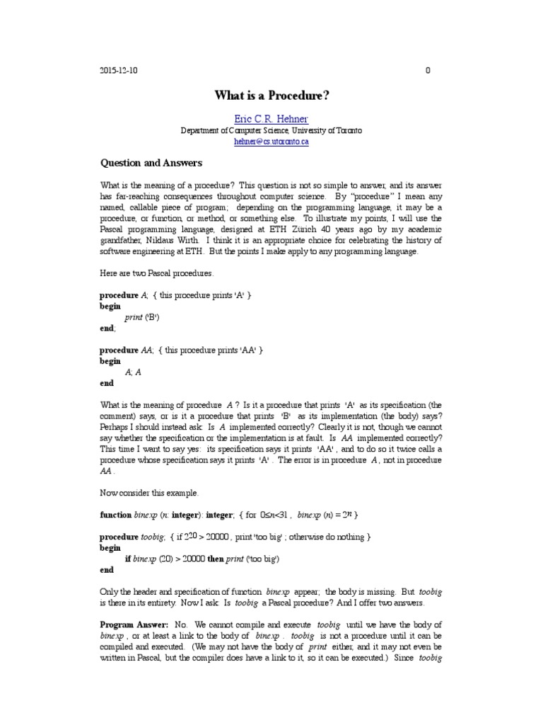What Is A Procedure?: Question and Answers | PDF | Subroutine | Parameter (Computer Programming)