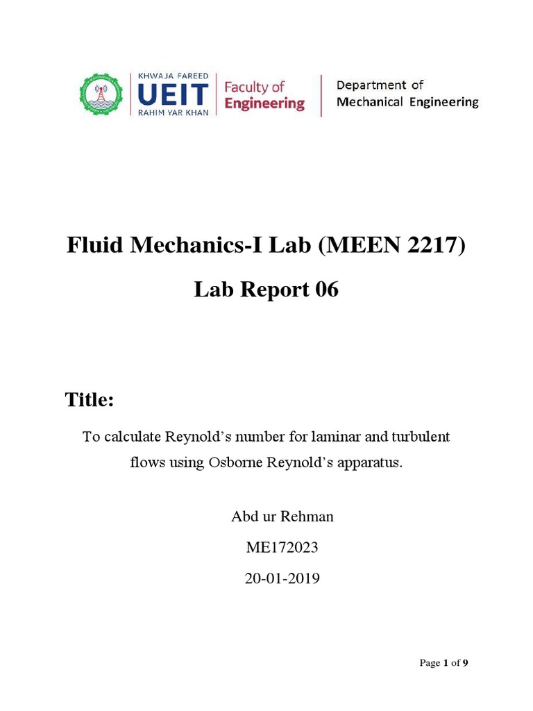 Lab Report 123 | PDF | Laminar Flow | Fluid Dynamics