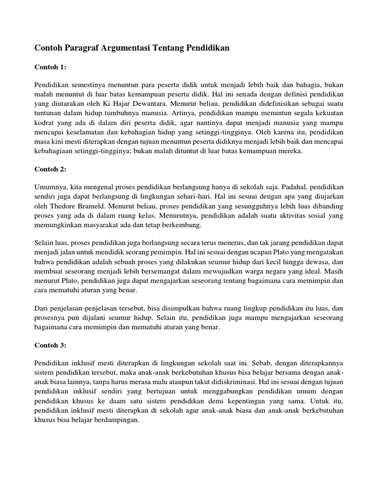 Contoh Paragraf Argumentasi Tentang Pendidikan | PDF