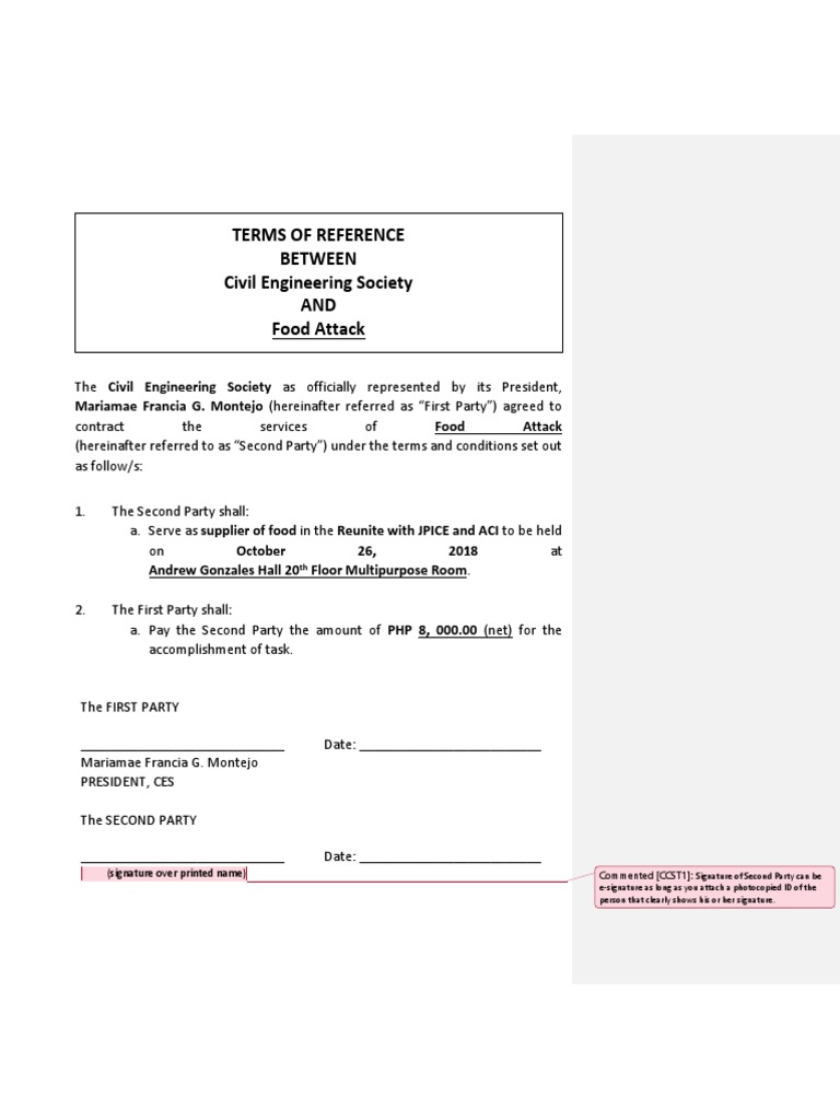Template - Terms of Reference | PDF | Signature | Authentication