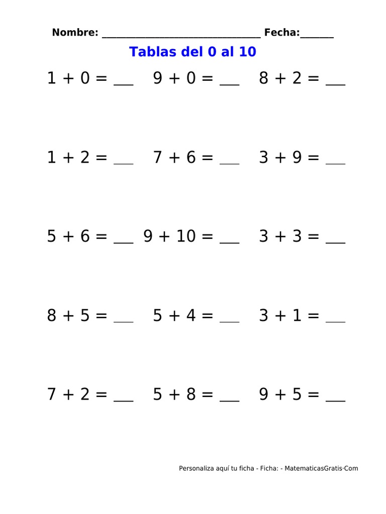 Sumas 0-10 PDF | PDF