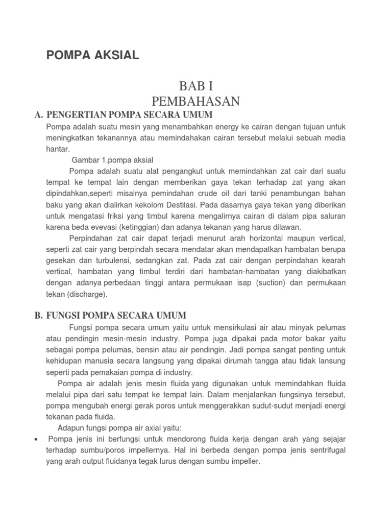 Pengertian dan Fungsi Pompa Aksial | PDF