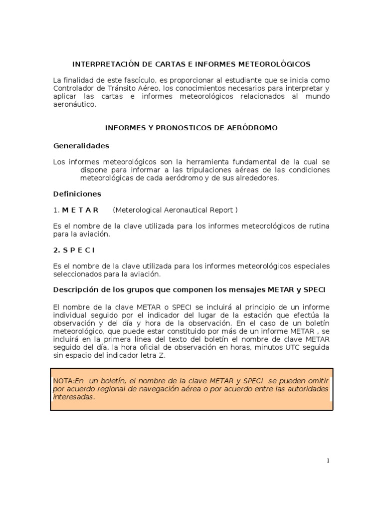Interpretación de Informes METAR y SPECI | PDF | Herida | Meteorología